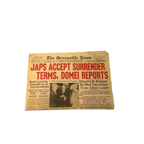 Accents | World War 2 Newspaper Hitler Japan Surrenders 1945 Full Paper ...